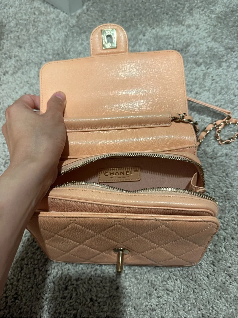 CHANEL | Bags | Chanel Quilted Crossbody Bag In Peach Pink With Gold ...